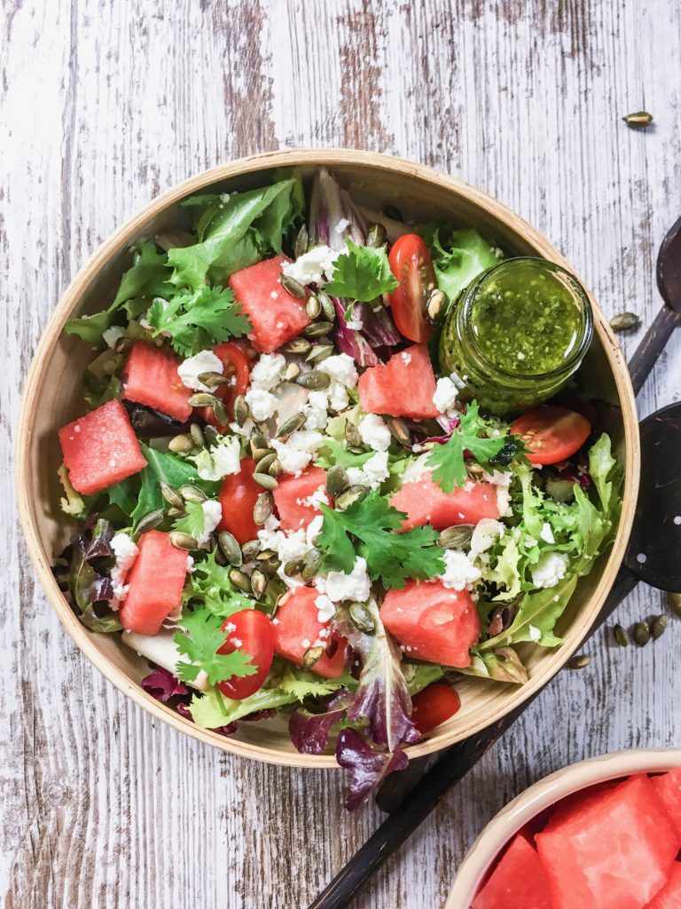 Watermelon & Feta Salad with Rocket Sauce - Healthy Forkful